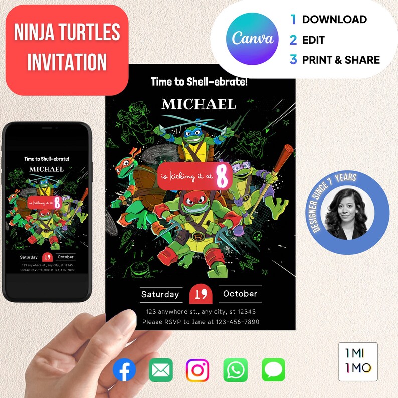 Editable Ninja Turtles Birthday Invitation Template Printable TMNT ...