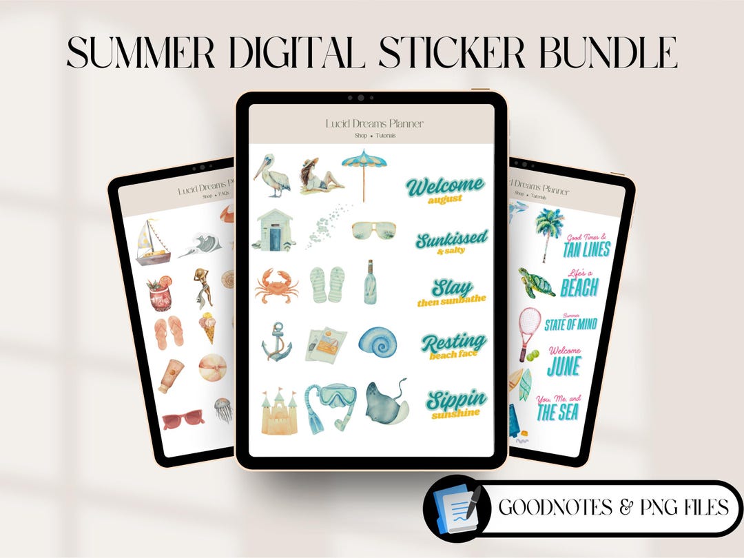 Summer Digital Sticker Bundle: Goodnotes, iPad Planner (PDF Download ...
