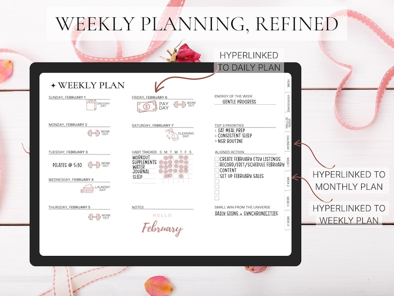 February 2026 Digital Planner Bundle, Hyperlinked Landscape Layout (PDF ...