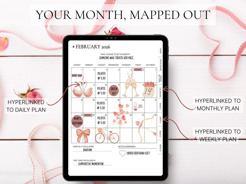 February 2026 Digital Planner, Hyperlinked Portrait Layout (PDF) - Etsy UK