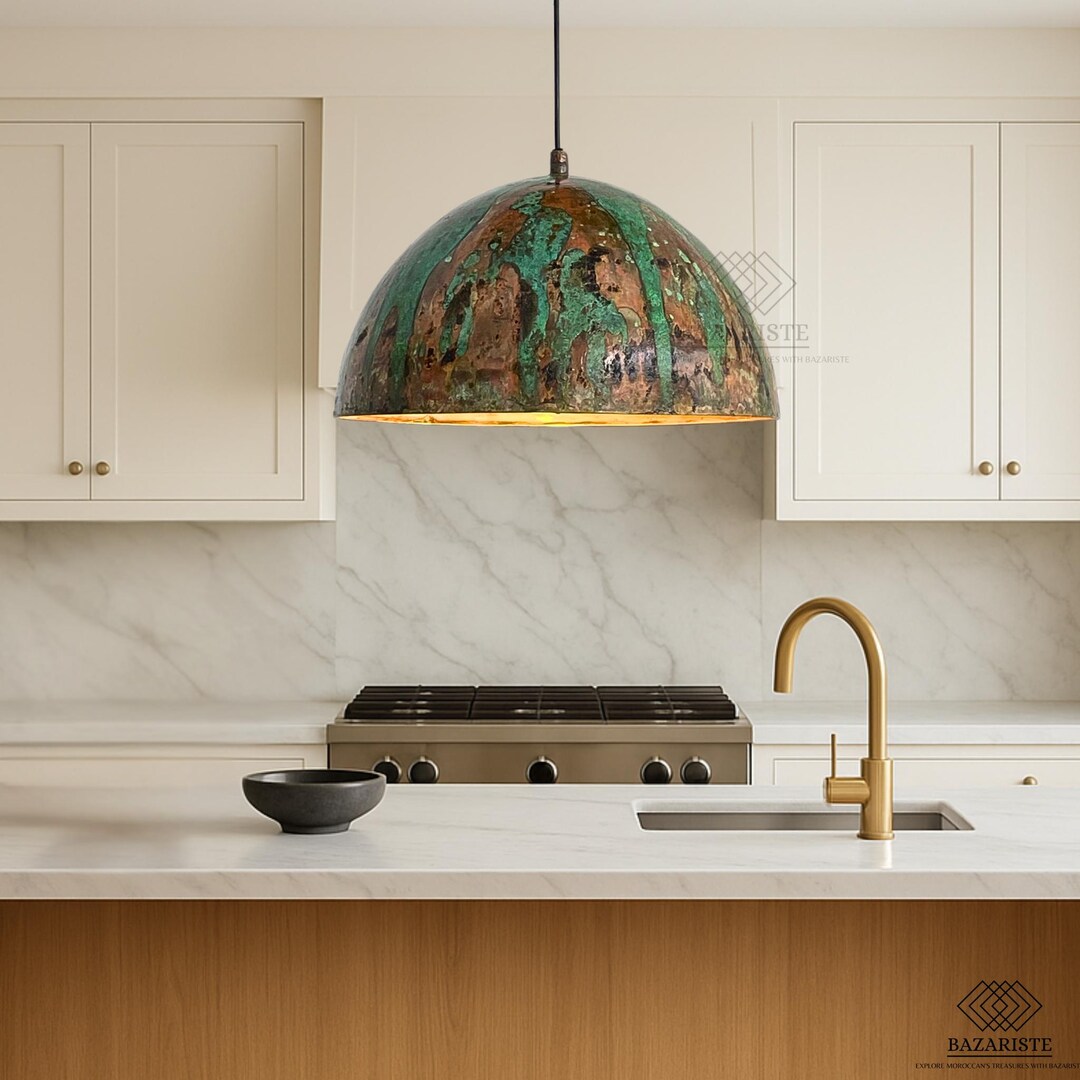 Green Patina Pendant Light, Green Dome Lights, Green Patina Light ...
