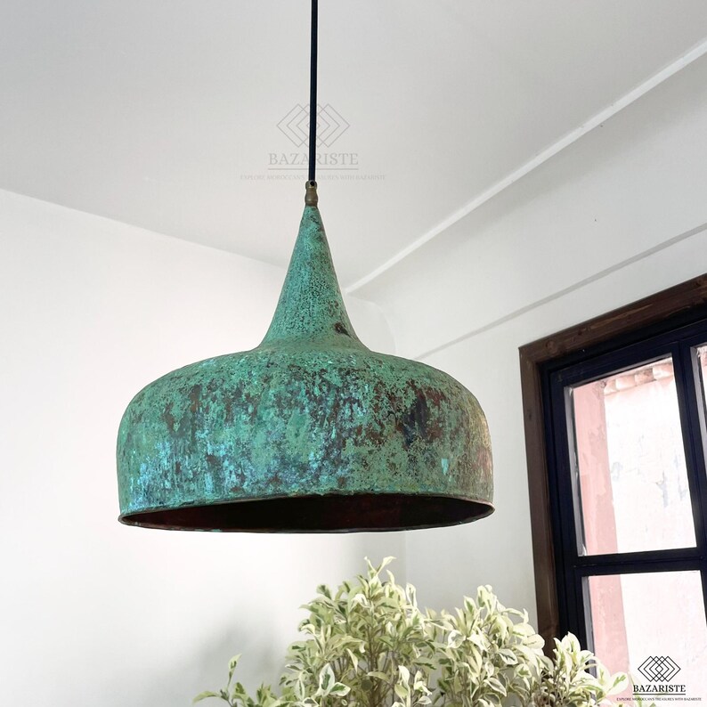 Green Patina Pendant Light, Hanging Light Fixture, Patina Lighting ...