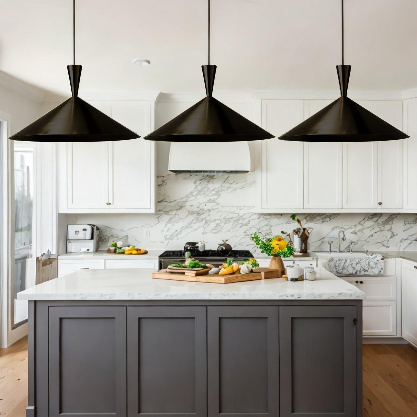 Black Cone Pendant Light, Hanging Light, Cone Pendant Lamp, Cone Shade ...