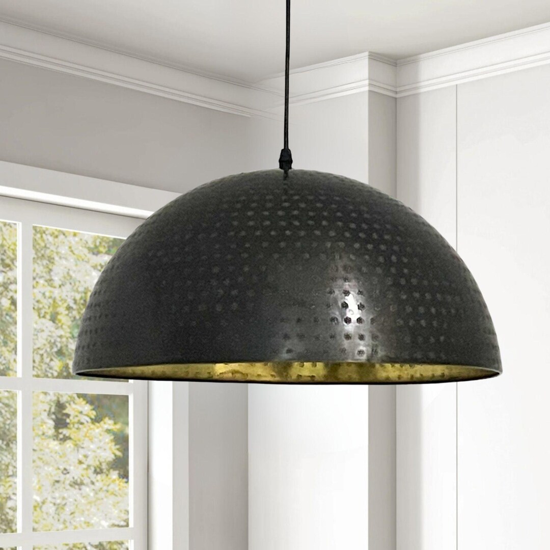 Hammered Dome Pendant Light, Black Dome Light, Brass Dome Light, Metal ...