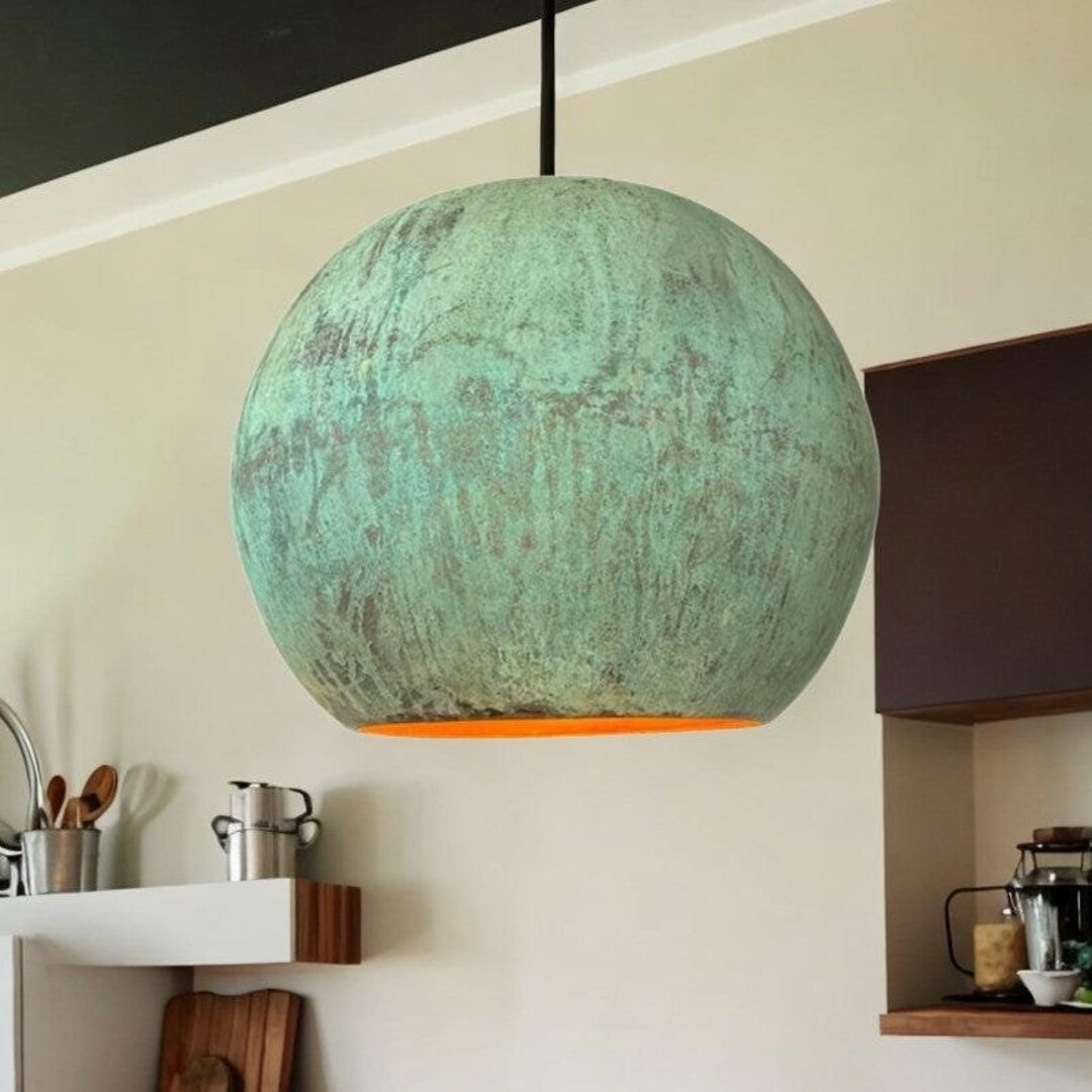 Patina Pendant Light, Green Patina Dome Pendant Light, Brass Hanging ...