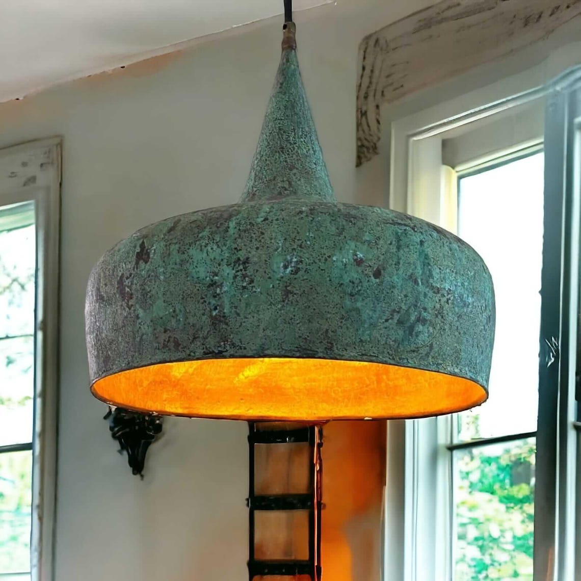 Green Patina Pendant Light, Hanging Light Fixture, Patina Lighting ...