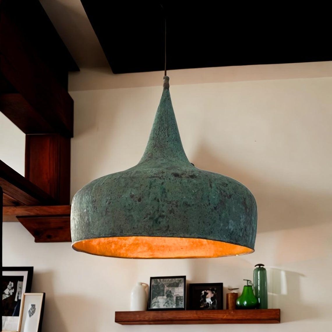 Green Patina Pendant Light, Hanging Light Fixture, Patina Lighting ...