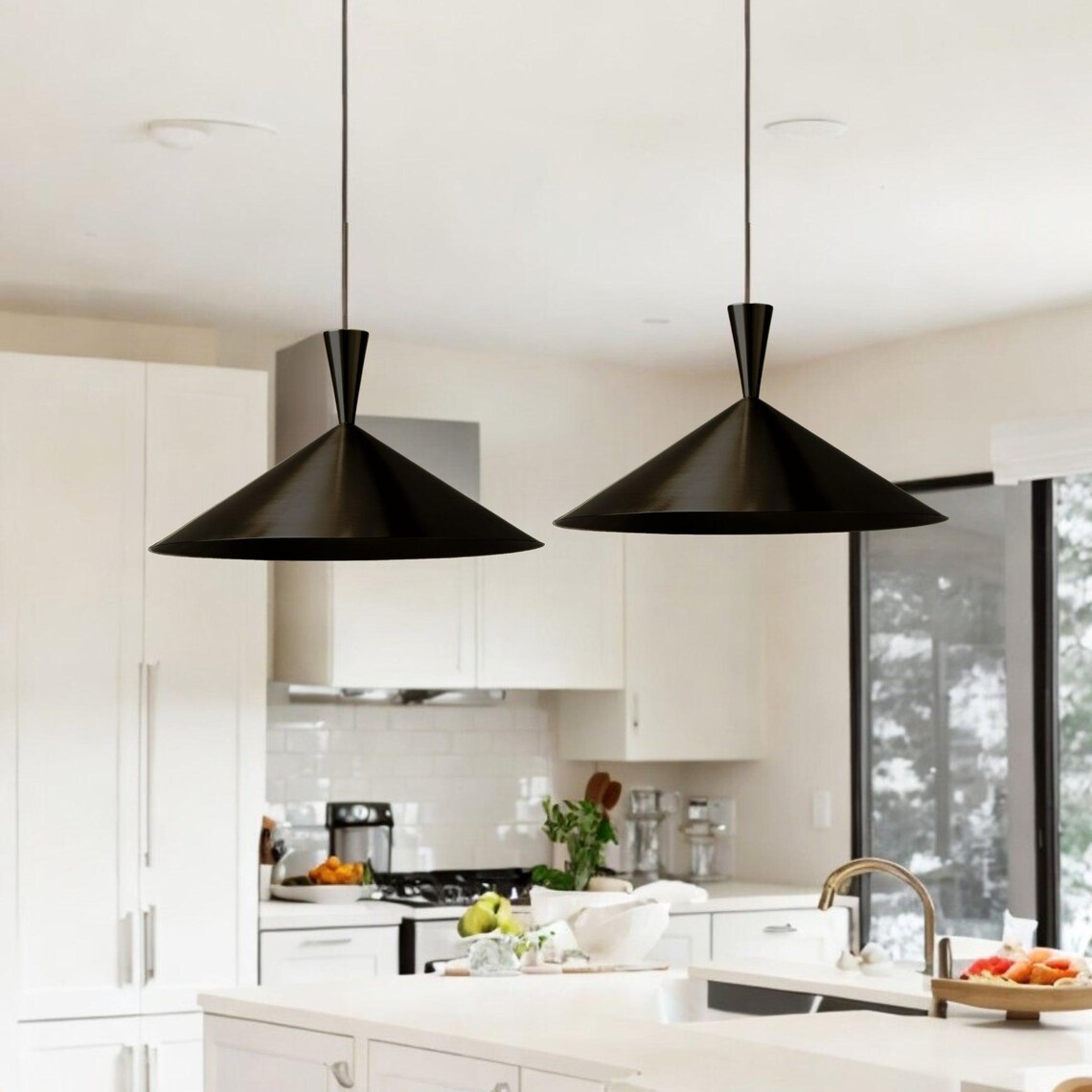 Black Cone Pendant Light, Hanging Light, Cone Pendant Lamp, Cone Shade ...