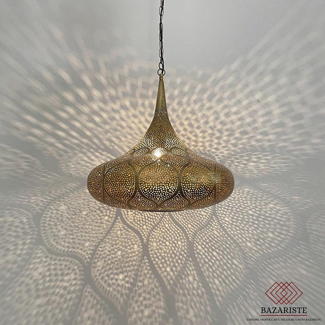 Pendant Light - Moroccan Ceiling Fixture, Hanging Brass Lantern, Boho ...