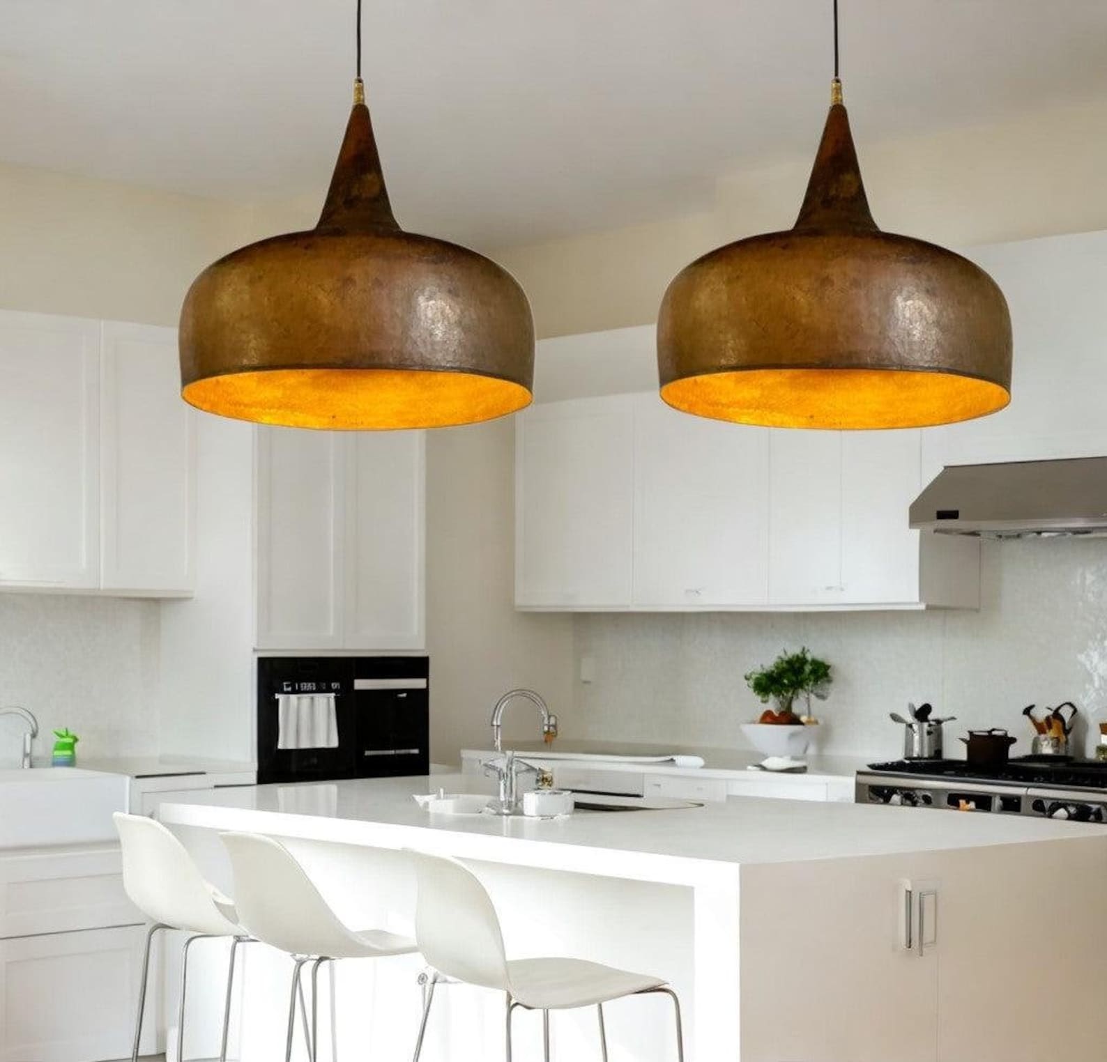 Set of 2 Oxidized Copper Pendant Light, Vintage-inspired Onion Dome ...