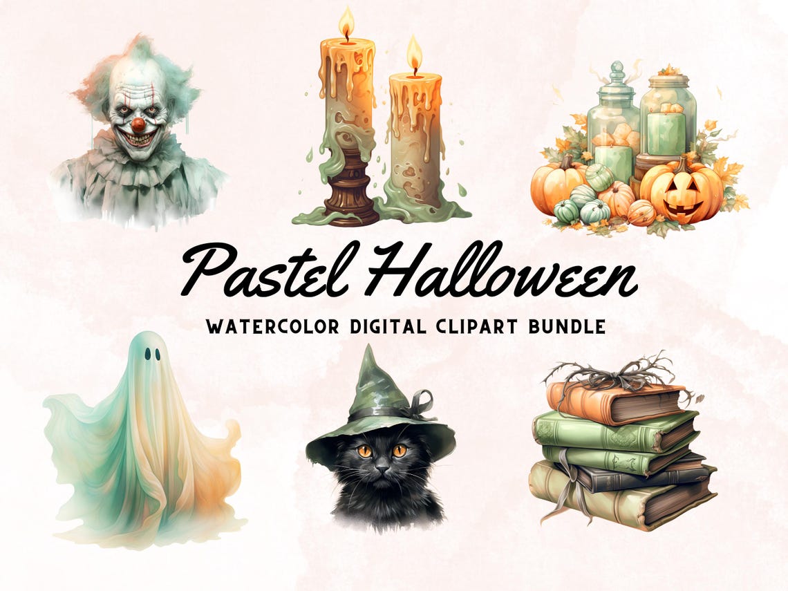 Pastel Green Halloween Clipart Digital Download Spooky Cute Designs for ...