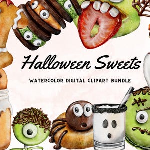 Halloween Sweets Clipart Set Watercolor Trick or Treat Clipart Creepy ...