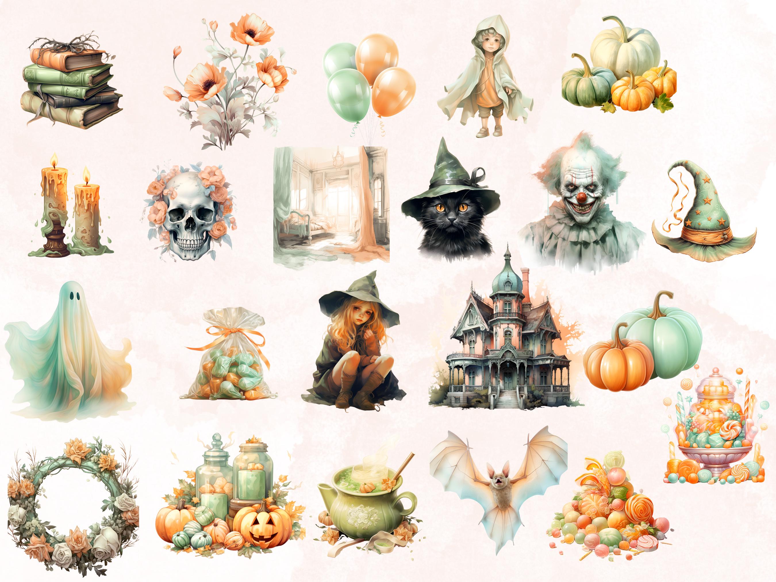 Pastel Green Halloween Clipart Digital Download Spooky Cute Designs for ...