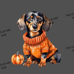 PNG Halloween Autumn Dachshund Watercolor Clipart | Dachshund Halloween ...
