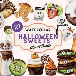 Halloween Sweets Clipart Set Watercolor Trick or Treat Clipart Creepy ...