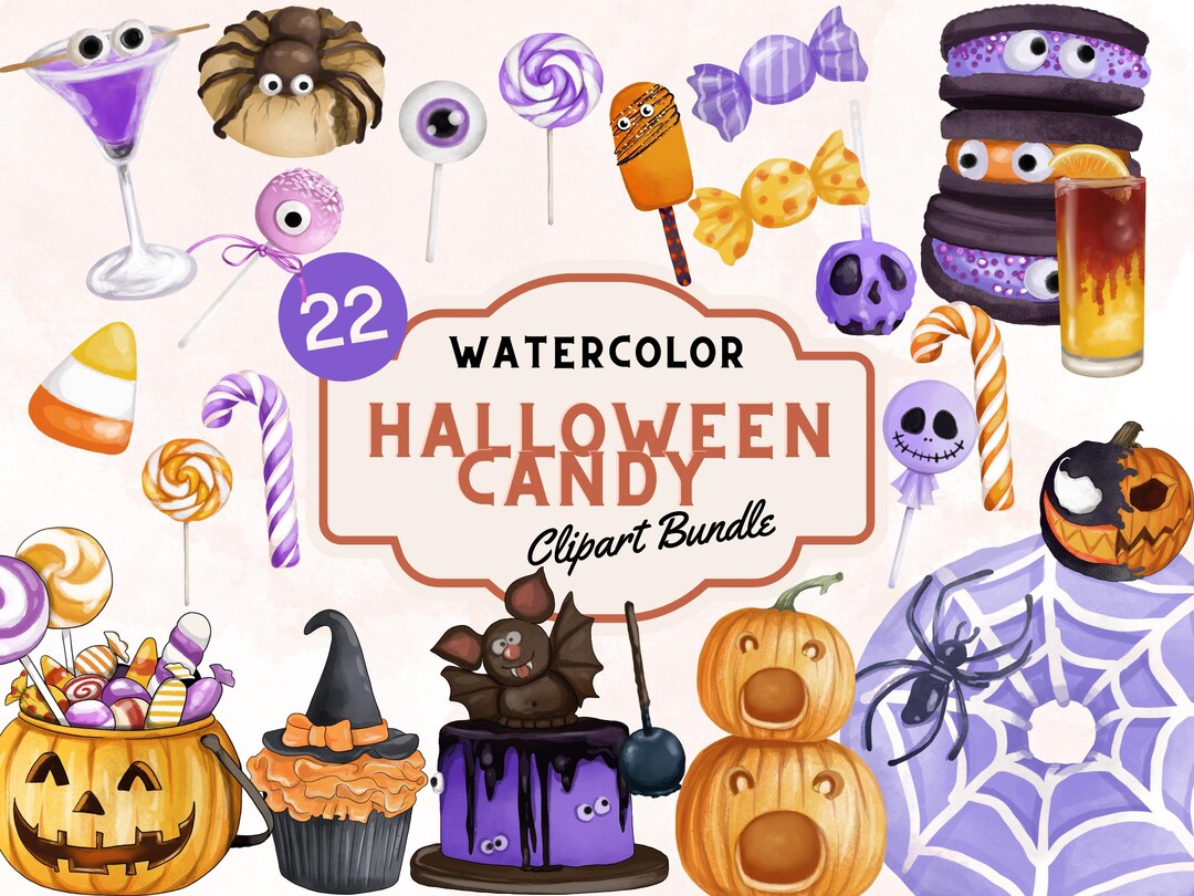 Watercolor Halloween Candy Clipart Creepy Treats Download Trick or ...