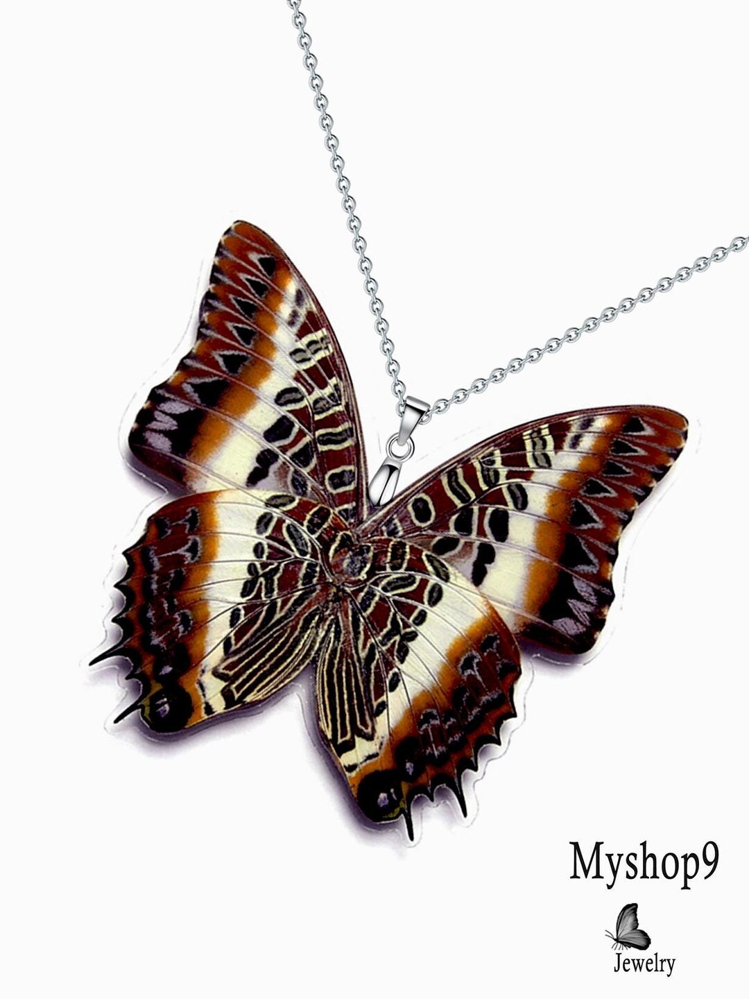 King Emperor Butterfly Jewelry Brown Real Charaxes Brutus Pressed Butterfly Wing Pendant ...