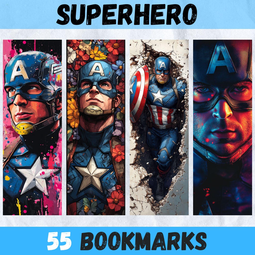 55 Patriot Superhero Bookmarks for Printing, PDF Superhero Comic Book ...