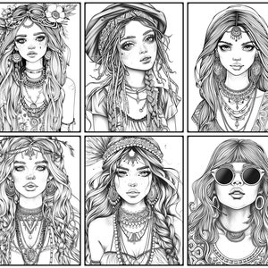50 Boho Style Hippie Girls Printable Coloring Pages, Boho Coloring Book ...