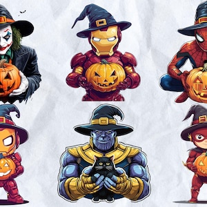 50 Halloween Superheroes PNG Cliparts for Sublimation, Transparent ...
