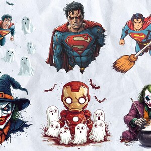 50 Halloween Superheroes PNG Cliparts for Sublimation, Transparent ...