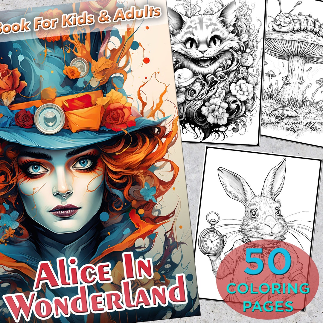 50 Alice Wonderland Printable Coloring Pages, PDF Alice Wonderland ...