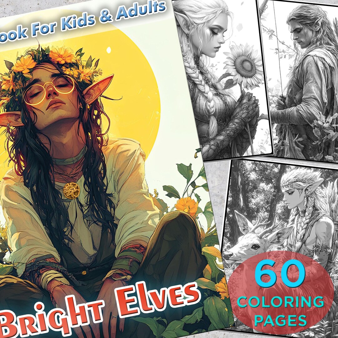 60 Bright Elf Printable Coloring Pages, PDF Elvish Coloring Book for ...