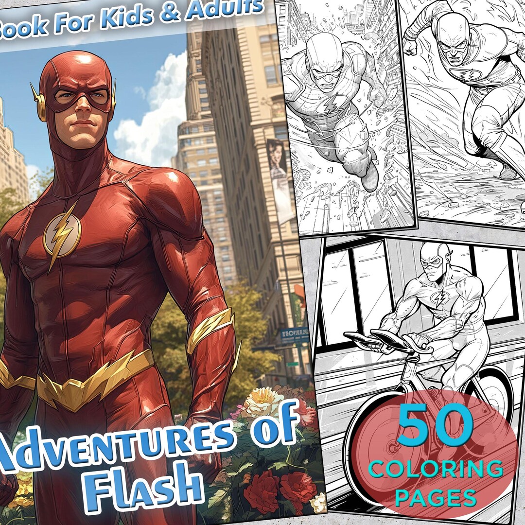 50 Flash Superhero Printable Coloring Pages PDF Coloring Book With ...
