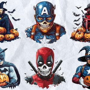 50 Halloween Superheroes PNG Cliparts for Sublimation, Transparent ...