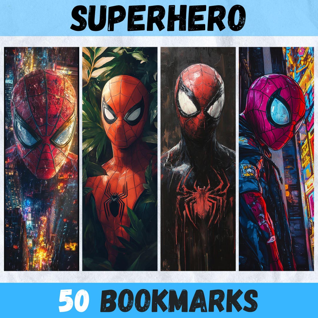 50 Superhero Bookmarks for Printing, PDF Superhero Comic Book Printable ...