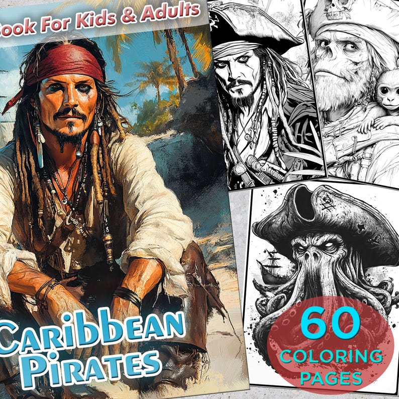 60 Pirate Printable Coloring Pages, PDF Pirate Coloring Book for ...