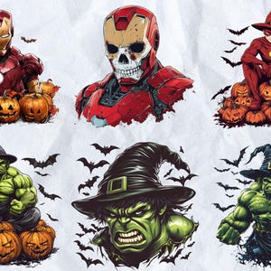 50 Halloween Superheroes PNG Cliparts for Sublimation, Transparent ...