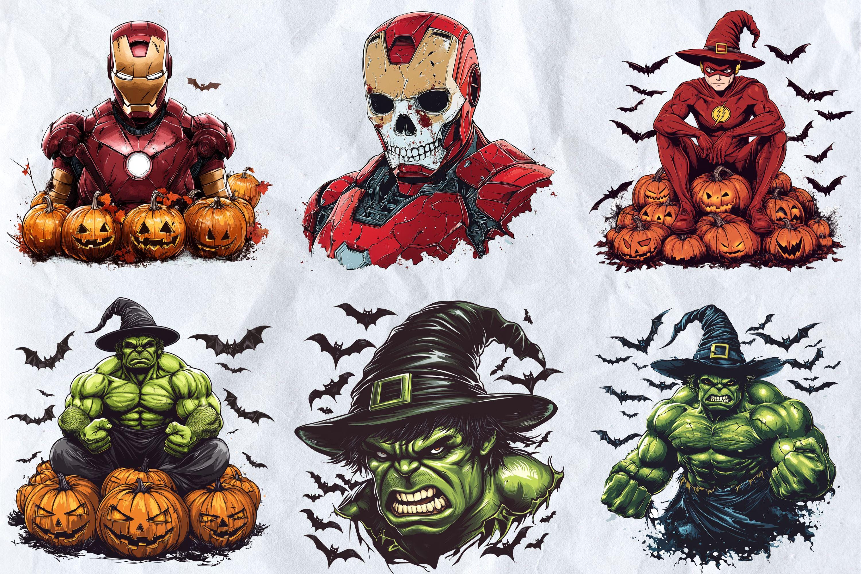 50 Halloween Superheroes PNG Cliparts for Sublimation, Transparent ...