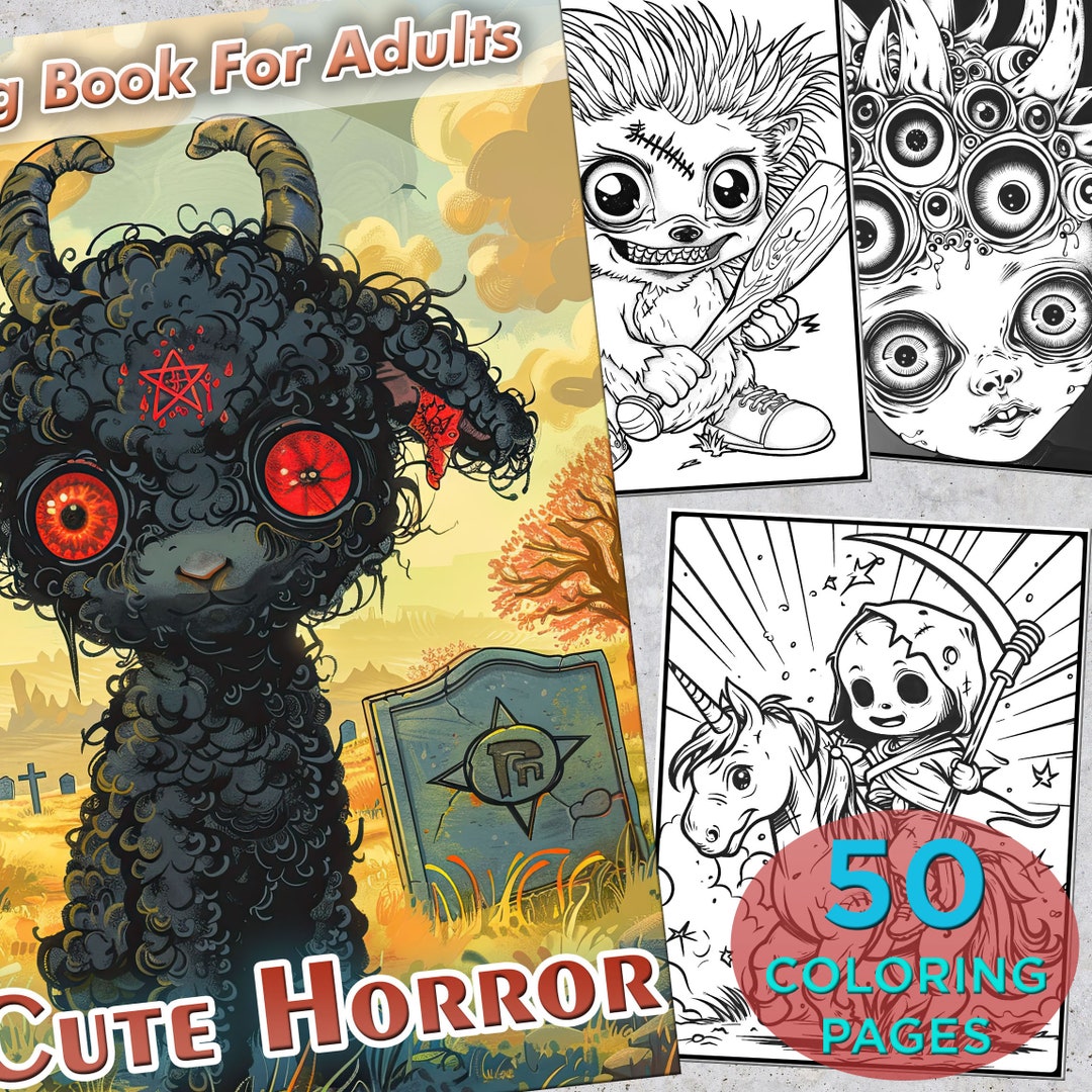 Cute Horror Printable Coloring Book for Adults | 50 Coloring Pages With ...