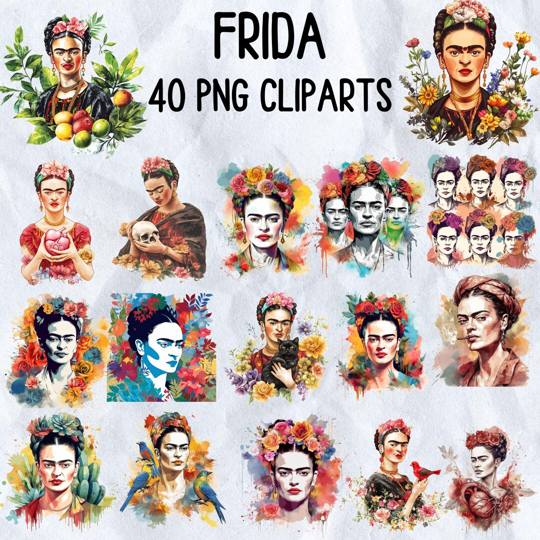 40 imágenes prediseñadas de Frida PNG para sublimación, fondo ...