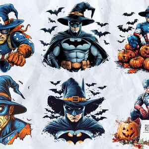 50 Halloween Superheroes PNG Cliparts for Sublimation, Transparent ...