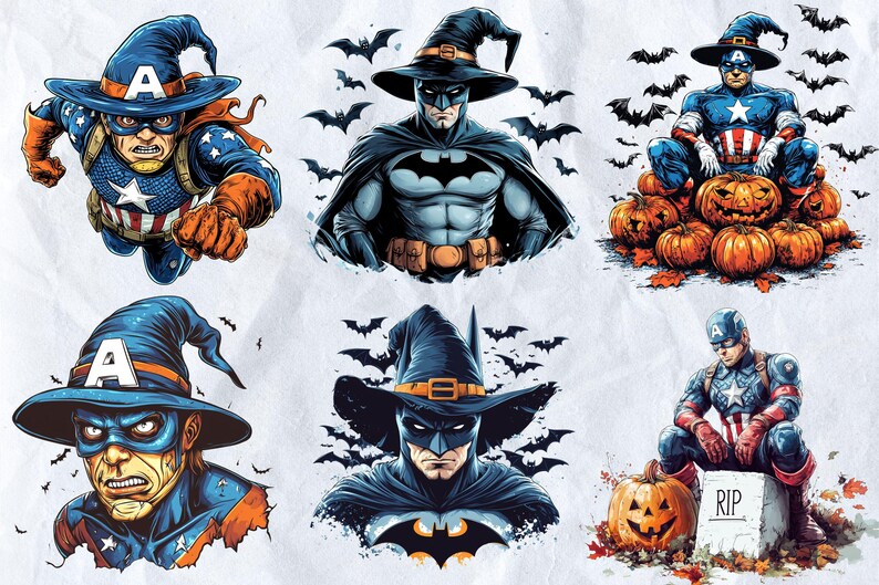 50 Halloween Superheroes PNG Cliparts for Sublimation, Transparent ...