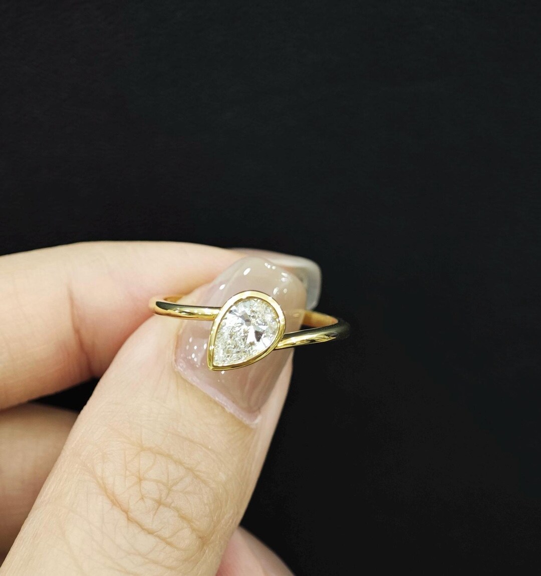 Solitaire Pear Cut Diamond Engagement Ring, Bridal Ring, Minimalist ...