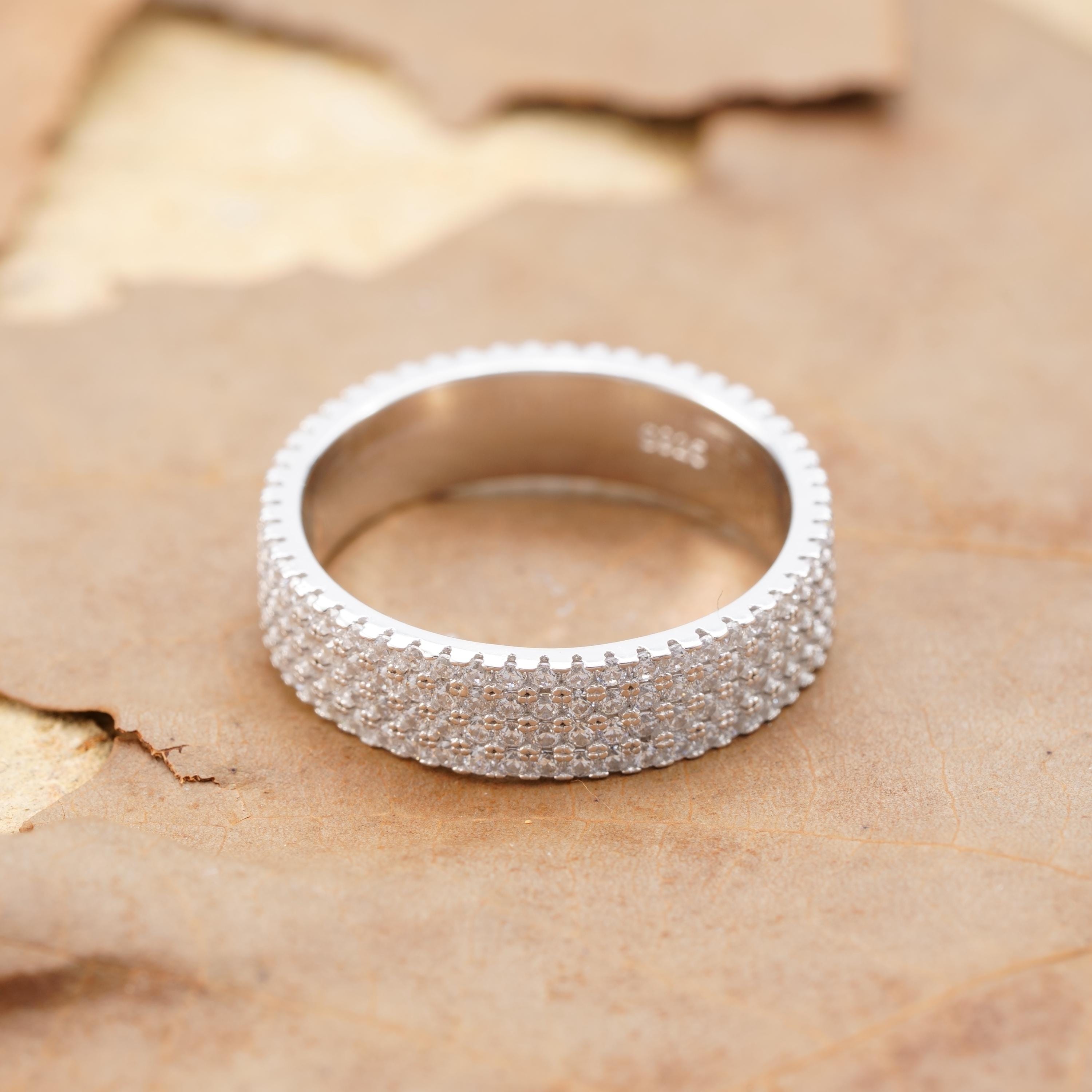 Pave Set Full Eternity Multiple Rows Wedding Ring, 925 Sterling Silver ...