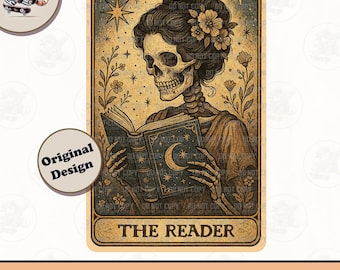 The Reader Tarot Card PNG: Skeleton Book Lover Design (digital Download ...