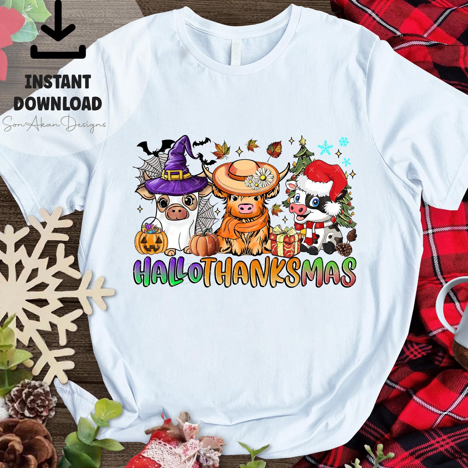 Highland Cow Hallothanksmas Png, Digital Download, Funny Halloween ...
