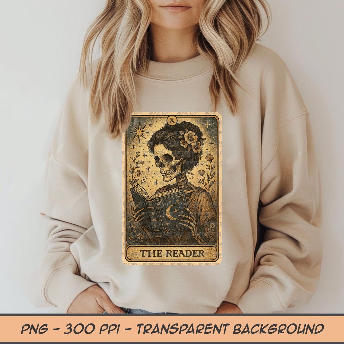 The Reader Tarot Card PNG: Skeleton Book Lover Design (digital Download ...