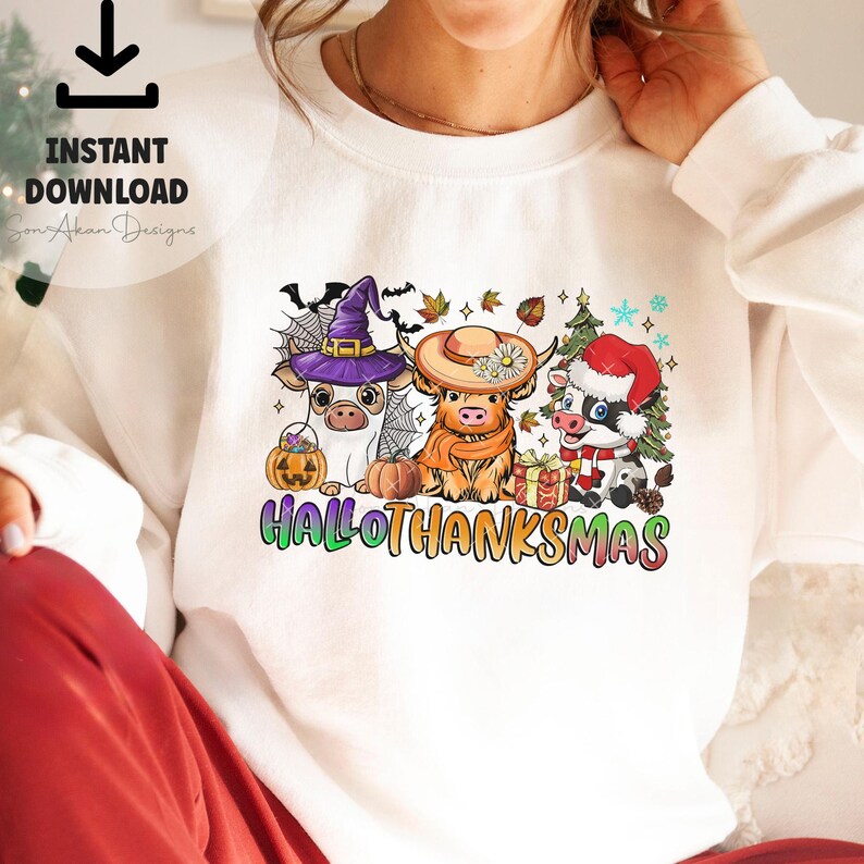 Highland Cow Hallothanksmas Png, Digital Download, Funny Halloween ...