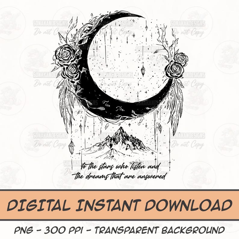 Velaris PNG: Crescent Moon, Stars, Mountains (digital Download) - Etsy