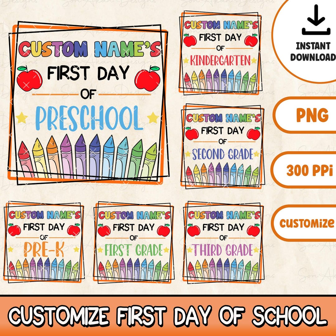 Personalized Back to School Png Digital Download, First Day of School ...