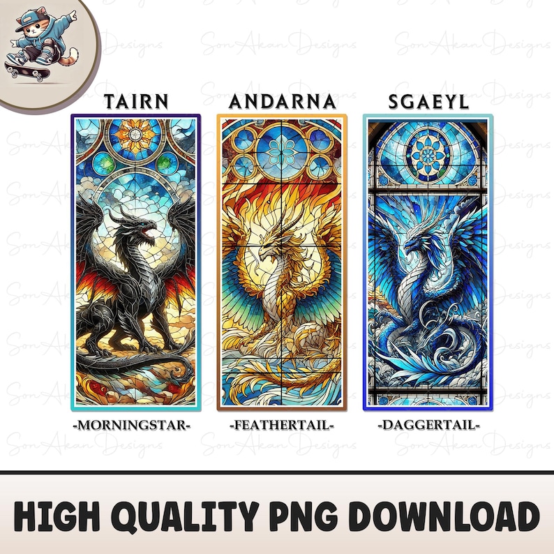 Fourth Wing Stained Glass Dragon PNG: Tairn, Andarna, Sgaeyl (digital ...