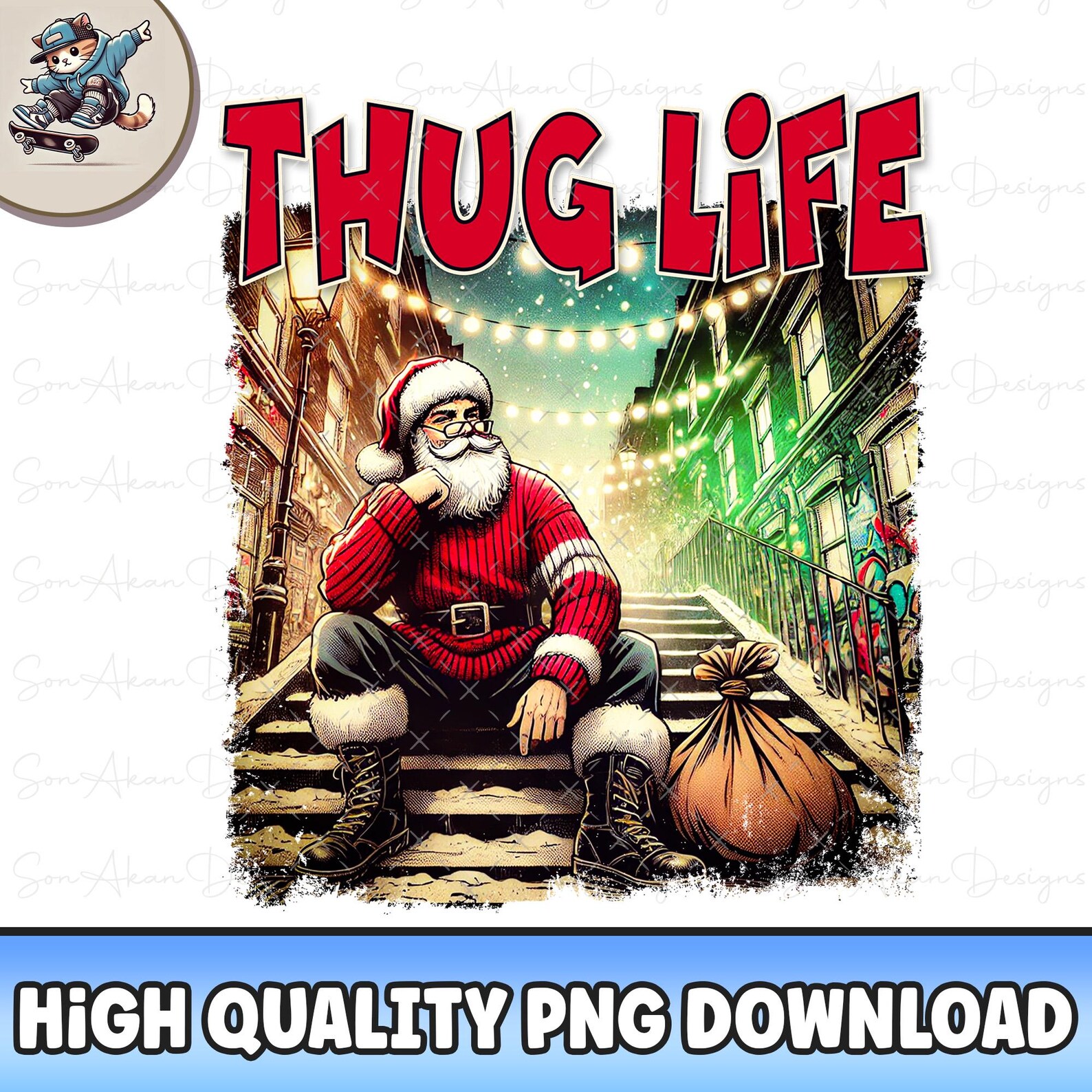 Thug Life Santa Png, Thug Life Christmas Png, Wonderful Time Png, Merry ...