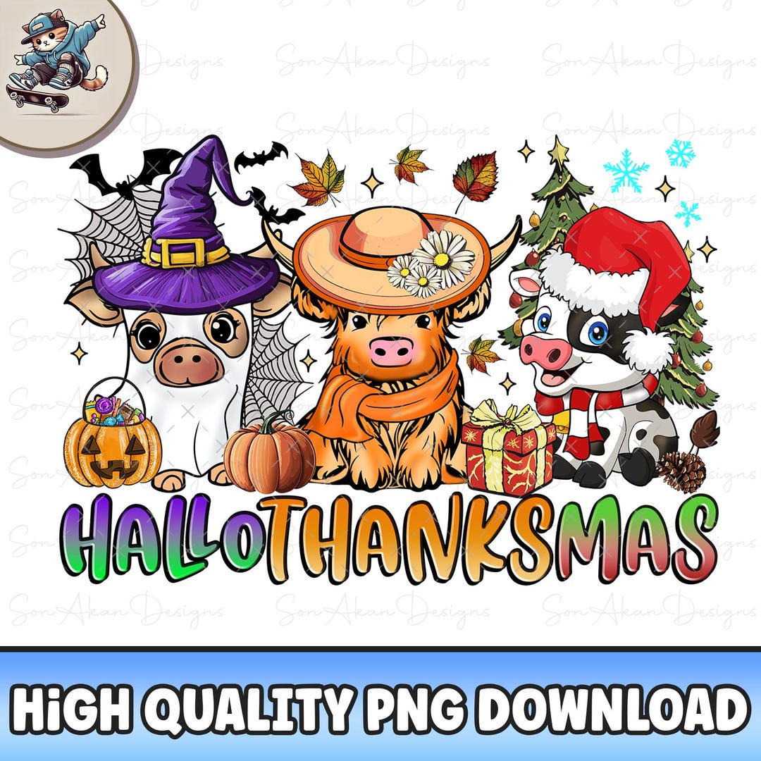 Highland Cow Hallothanksmas Png, Digital Download, Funny Halloween ...