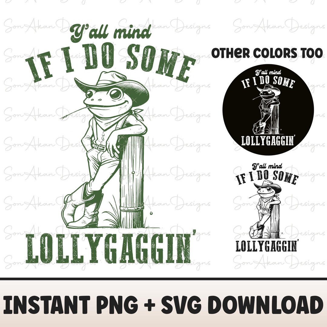 Funny Frog Lollygagging Clipart: Green & White PNG SVG (digital ...