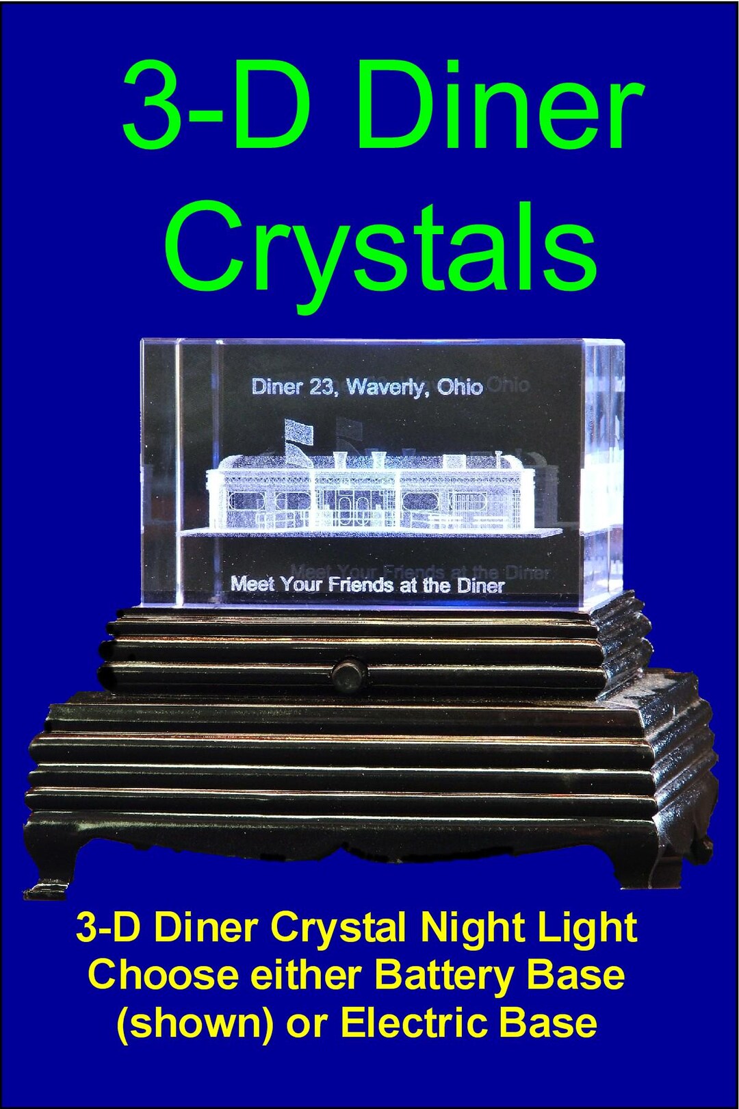 3-D Diner Crystal With LED Base. Use as a Night Light With a 3 ...